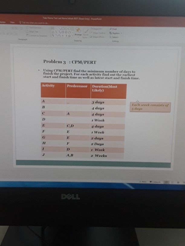 Solved fdting Problem 3 :CPM/PERT Using CPM/PERT find the | Chegg.com