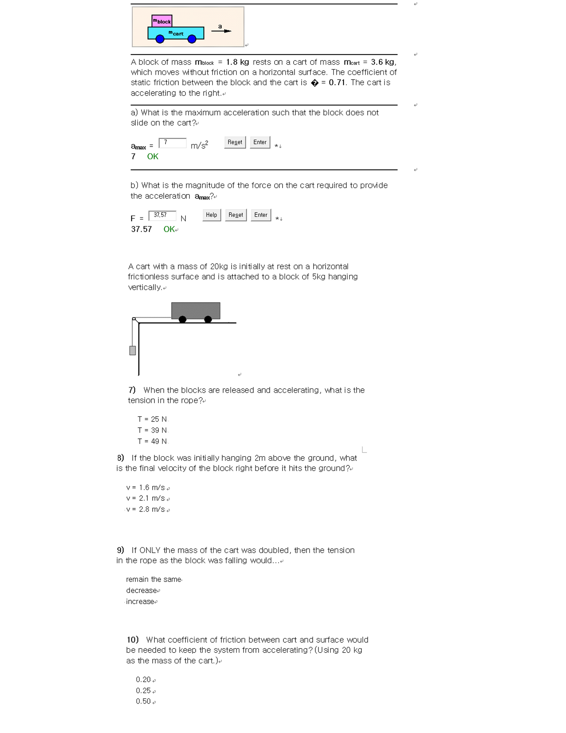Solved A block of mass m1 = 2 kg and a block of mass m2 = 3 | Chegg.com