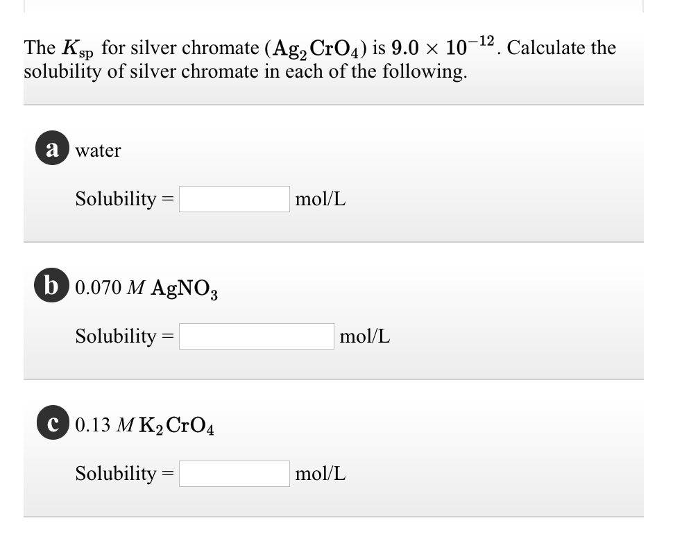 Solved The Ksp for silver chromate (Ag2 Cr04) is 9.0 x 101-. | Chegg.com