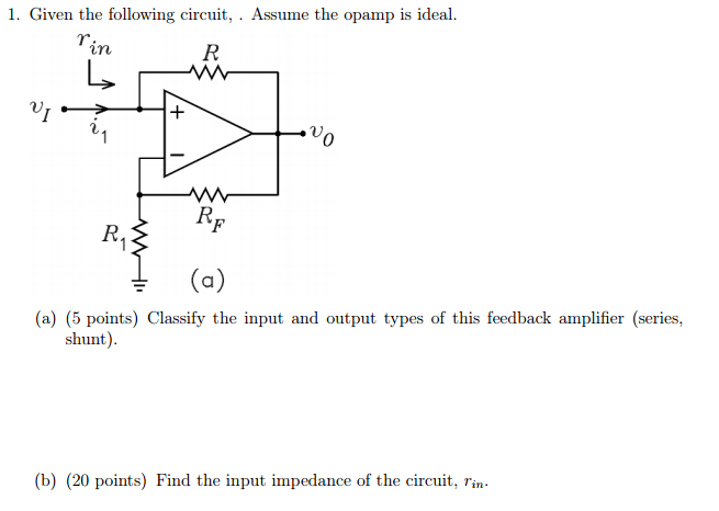 Solved Given the following circuit,. Assume the opamp is | Chegg.com