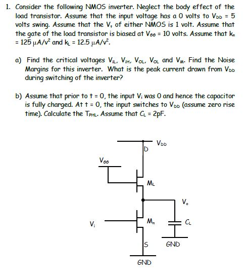 Solved 1. Consider the following NMOS inverter. Neglect the | Chegg.com