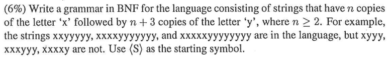 Solved Write a grammar in BNF for the language consisting of | Chegg.com