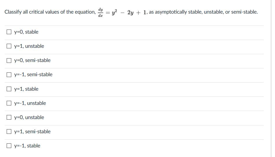 Solved Classify all critical values of the equation, dy/dx = | Chegg.com