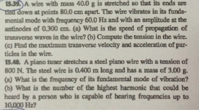 Solved A wire with mass 400 g is stretched so that its ends | Chegg.com