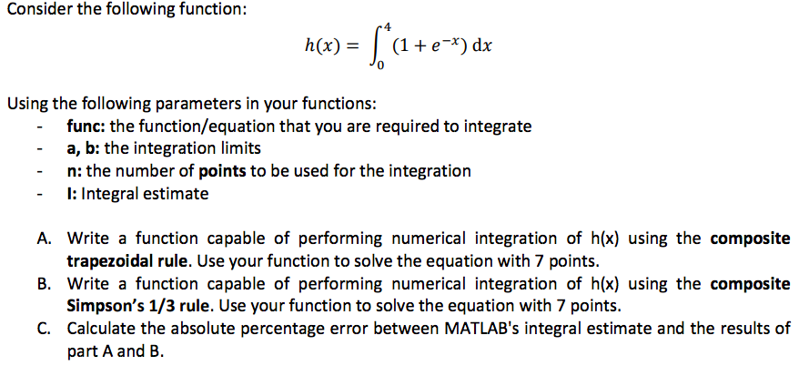 Solved Consider the following function: 4 h(x)(1 +e*) dix | Chegg.com
