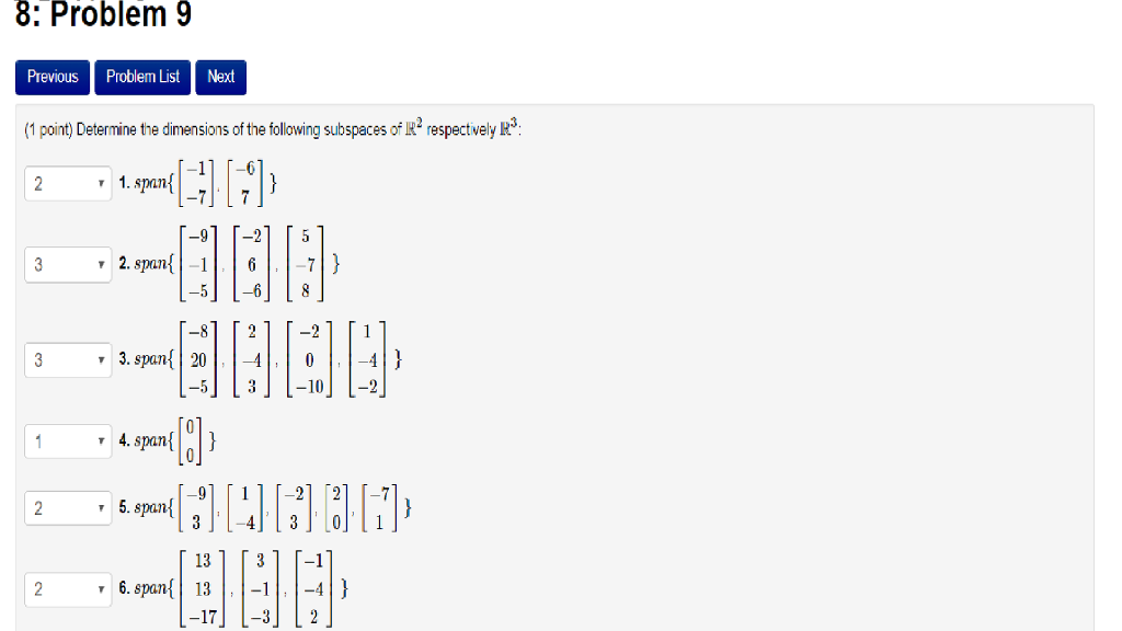 Solved 8: Problem 9 Previous Problem List Next (1 point) | Chegg.com