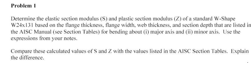 Solved Problem 1 Determine the elastic section modulus (S) | Chegg.com
