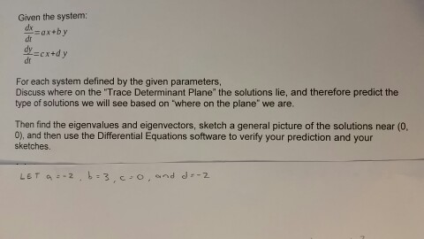 Solved Given the system: dx/dt = ax + by dy/dt = cx + dy | Chegg.com