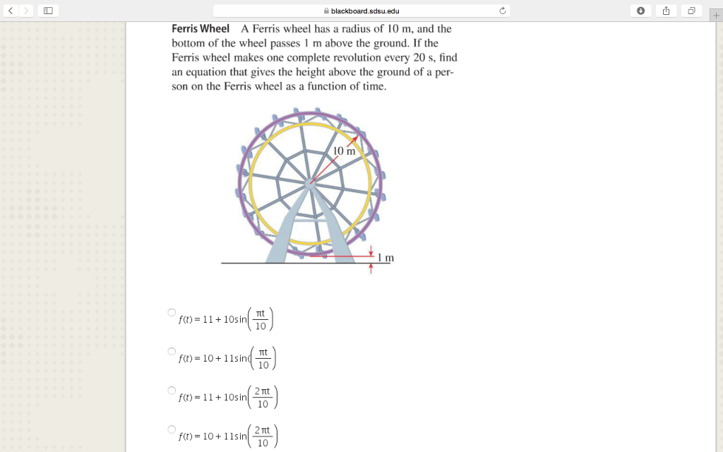 Solved A Ferris wheel has a radius of 10 m, and the bottom | Chegg.com