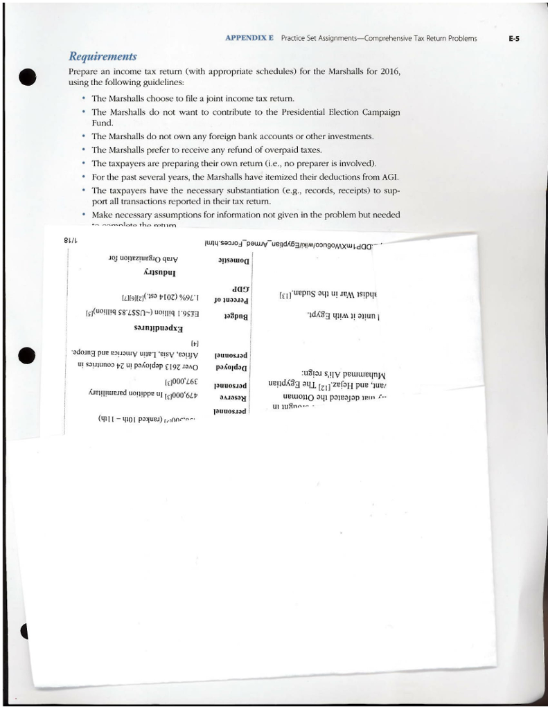 Appendix E Practice Set Assignments Comprehensive Tax | Chegg.com