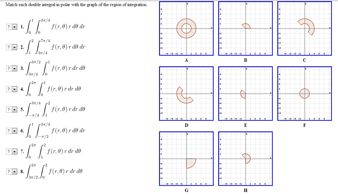 Solved Match each double integral in polar with the graph of | Chegg.com