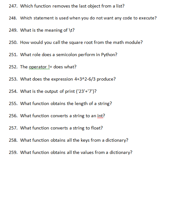 Solved 247. Which function removes the last object from a | Chegg.com