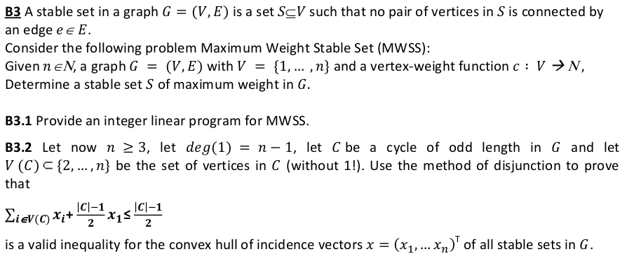 A stable set in a graph G = (V, E) is a set S K such | Chegg.com