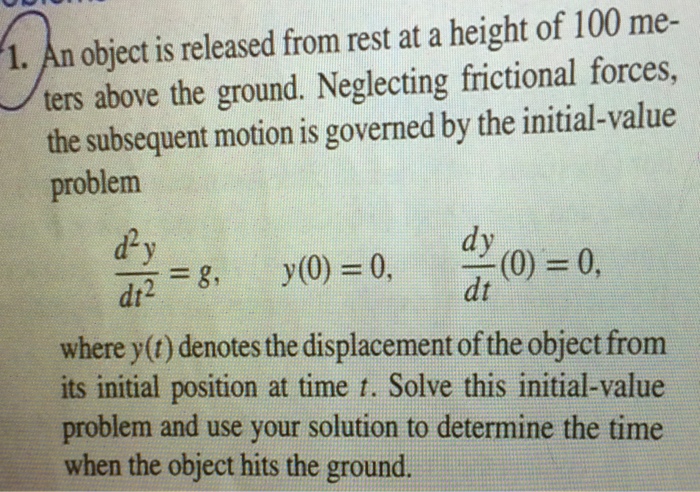 Solved An Object Is Released From Rest At A Height Of 100