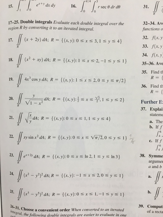 Solved Double integrals evaluate each double integral over | Chegg.com