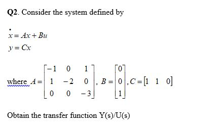 Solved 2. Consider the system defined by x=Ax + Bu J' = Ch. | Chegg.com