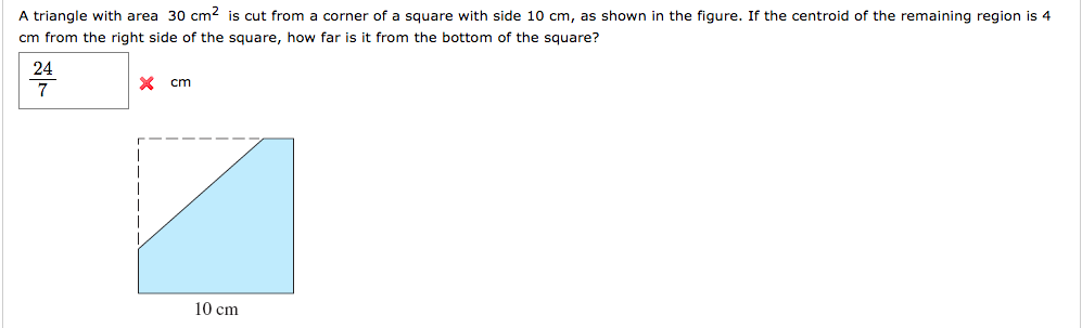 Solved A triangle with area 30 cm2 is cut from a corner of a | Chegg.com