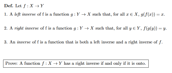 Solved Def. Let f : X → y 1. A left inverse off is a | Chegg.com