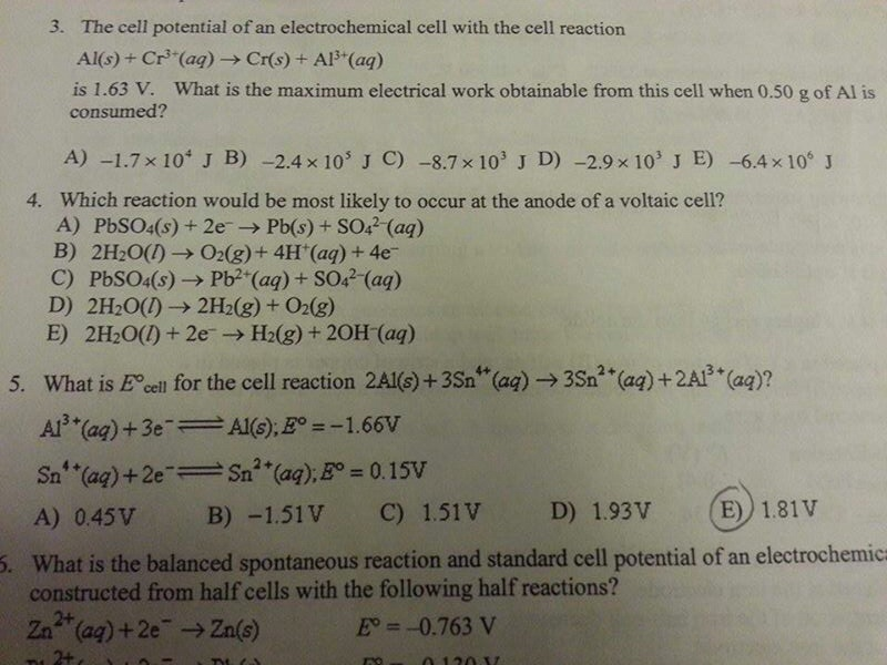 Solved 3. The cell potential of an electrochemical cell with | Chegg.com