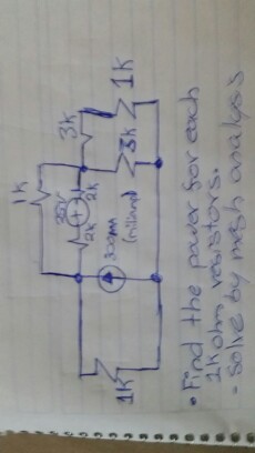Solved -find the power for each 1k ohm resistors (they are | Chegg.com