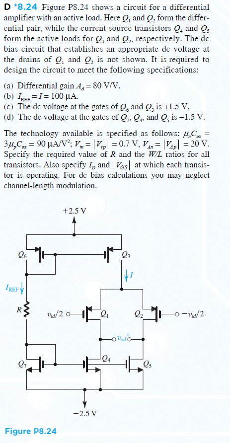 Solved Figure P8.24 shows a circuit for a differential | Chegg.com