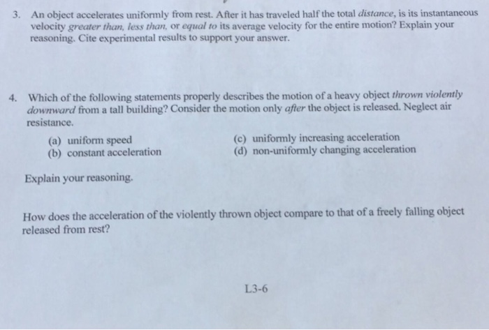 Solved An Object Accelerates Uniformly From Rest After It