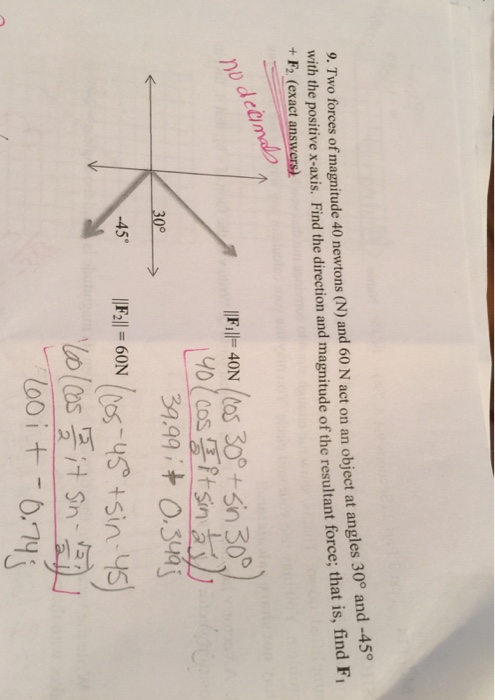 Solved Two Forces Of Magnitude 40 Newtons N And 60 N Act