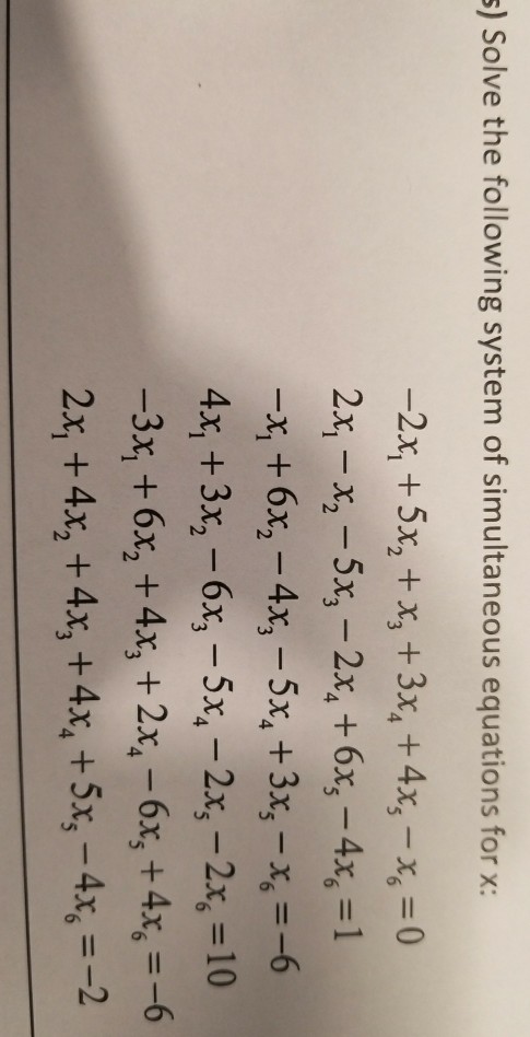Solved ) Solve the following system of simultaneous | Chegg.com