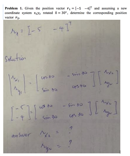 Solved Problem 1. Given the position vector r1 = [-5 -4]^T | Chegg.com