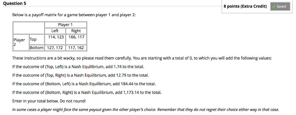 Solved Below is a payoff matrix for a game between player 1 | Chegg.com