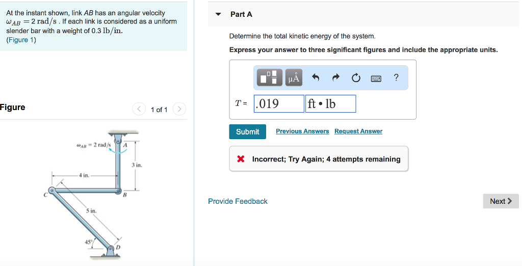 Solved At the instant shown, link AB has an angular velocity | Chegg.com