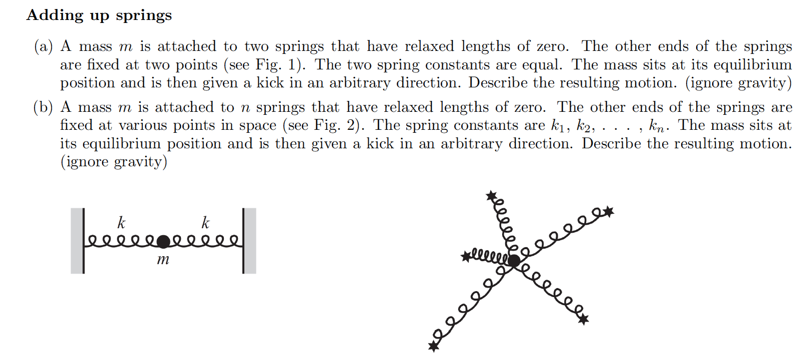 Solved A mass m is attached to two springs that have relaxed | Chegg.com