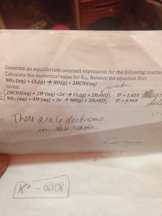 Solved Generate An Equilibrium Constant Expression For The