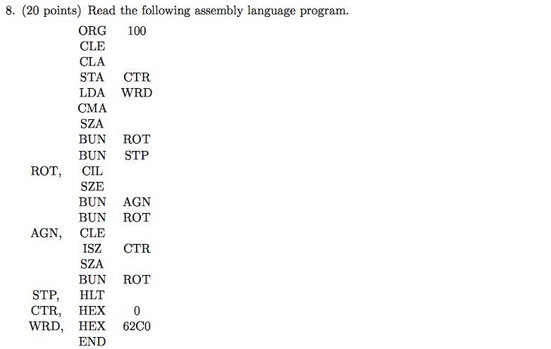8. (20 points) Read the following assembly language | Chegg.com