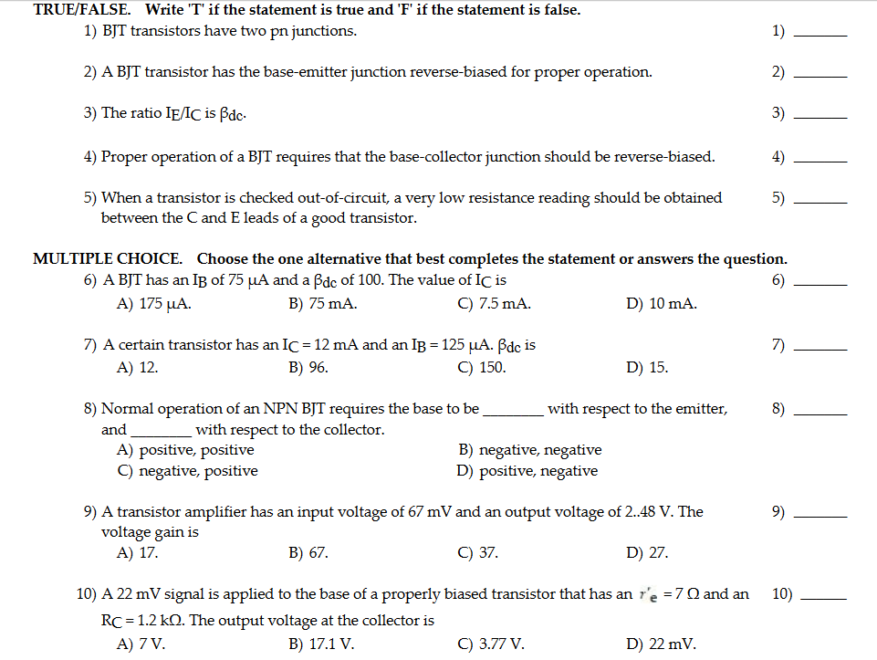 Solved TRUE/FALSE. Write 'T' if the statement is true and'F' | Chegg.com