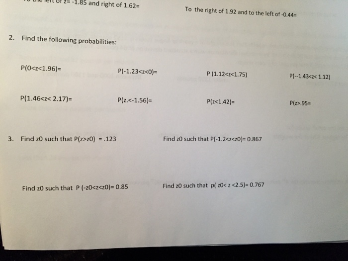 Solved Find the following probabilities: P(0.95= 3. Find z0 | Chegg.com
