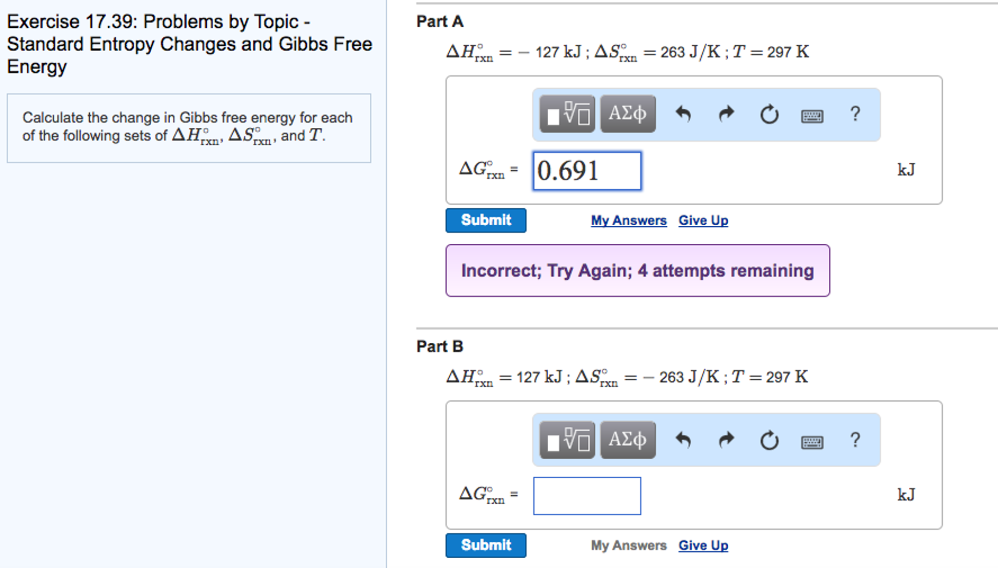 Solved Calculate the change in Gibbs free energy for each of | Chegg.com