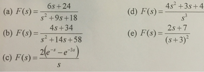 Solved find inverse Laplace transforms | Chegg.com