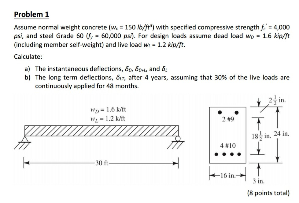 Solved Problem 1 Assume normal weight concrete (wc = 150 | Chegg.com