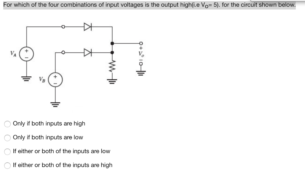 Solved For which of the four combinations of input voltages | Chegg.com