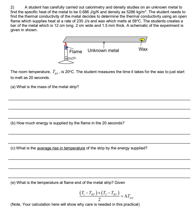 Solved 2) A student has carefully carried out calorimetry | Chegg.com