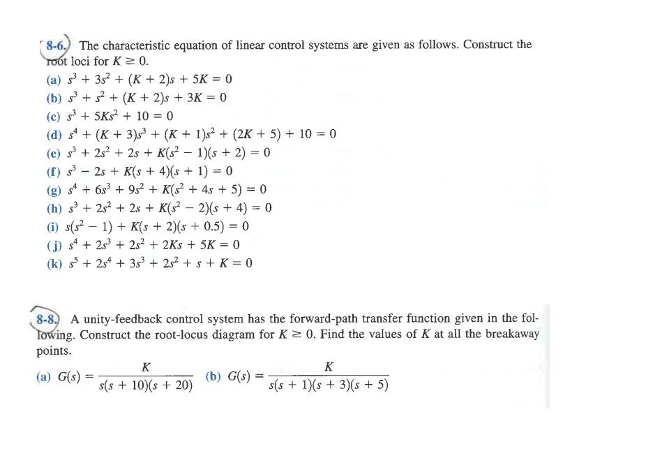 Solved The characteristic equation of linear control systems | Chegg.com