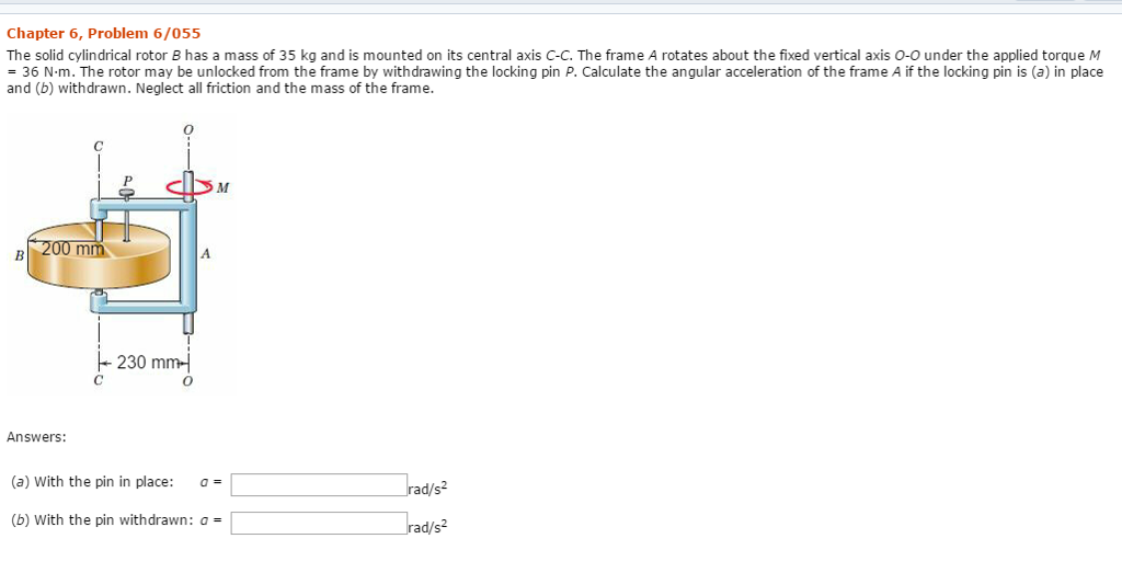 Solved The solid cylindrical rotor B has a mass of 35 kg and | Chegg.com