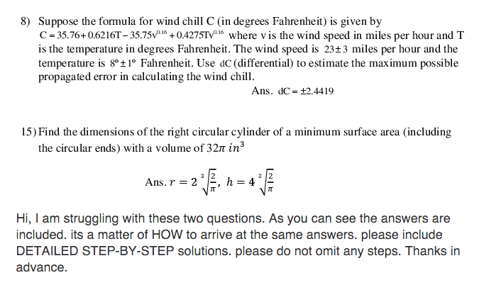 Solved 8) Suppose the formula for wind chill C (in degrees | Chegg.com