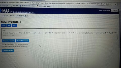Solved hw9: Problem 3 Next Consider the vector feld F (ar, | Chegg.com