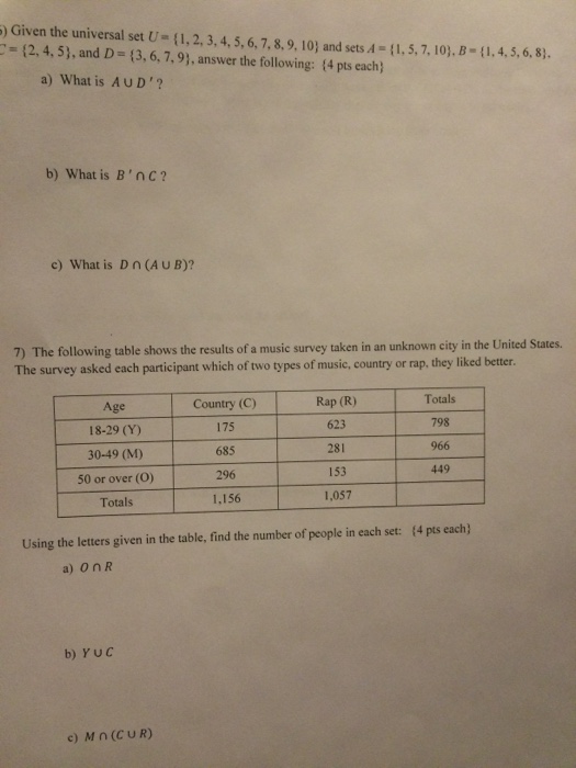 Solved Given the universal set U = {1, 2, 3, 4, 5, 6, 7, 8, | Chegg.com