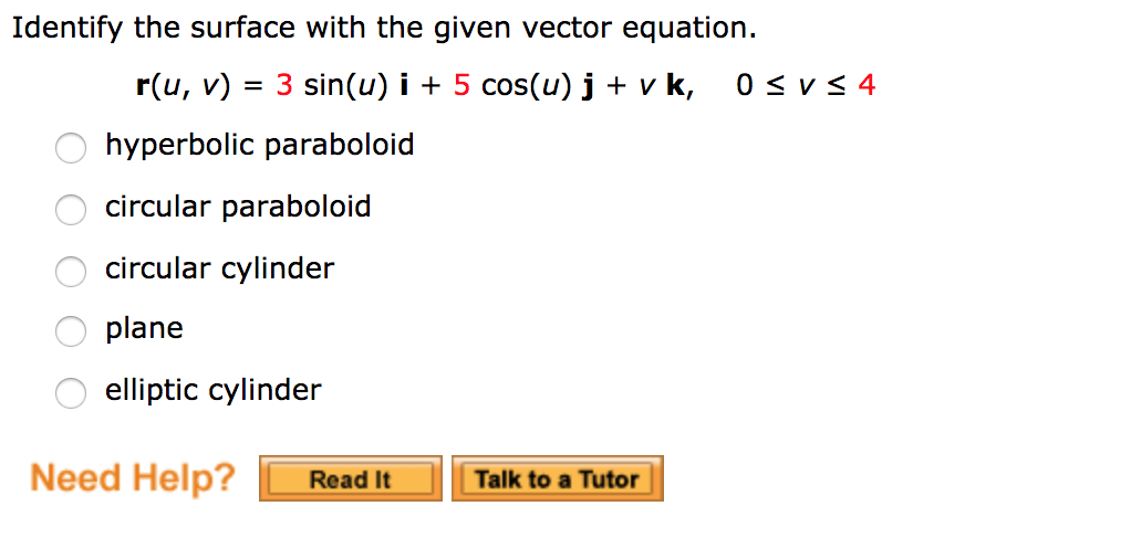 Solved Identify the surface with the given vector equation. | Chegg.com