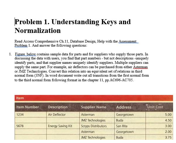 Solved Problem 1. Understanding Keys and Normalization Read | Chegg.com