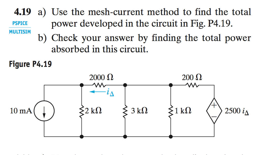 Solved 4.19 a) Use the mesh-current method to find the total | Chegg.com