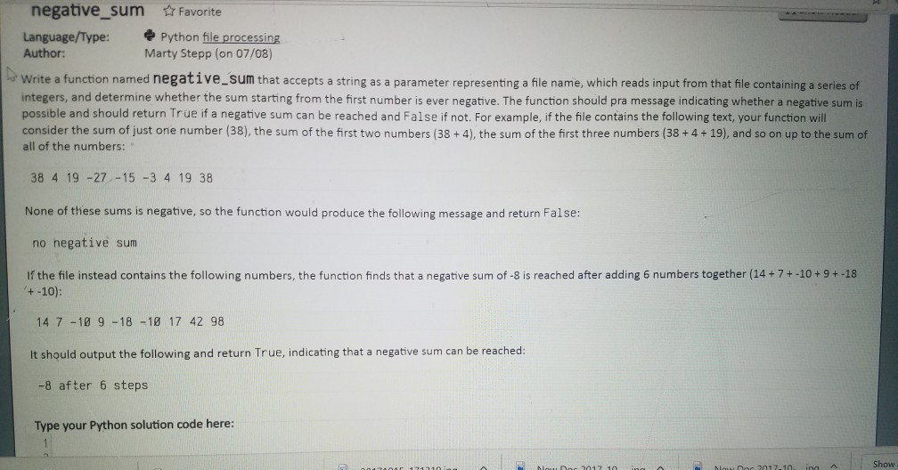 Solved ☆Favorite Python file processing negative-sum | Chegg.com